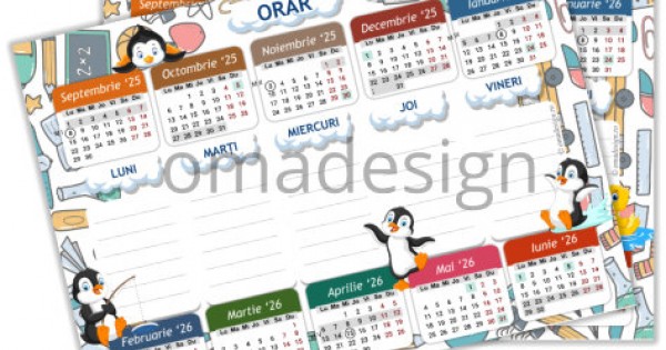 *Orar cu calendar scolar 2025-2026 (cu mascota - model 2) - SET22